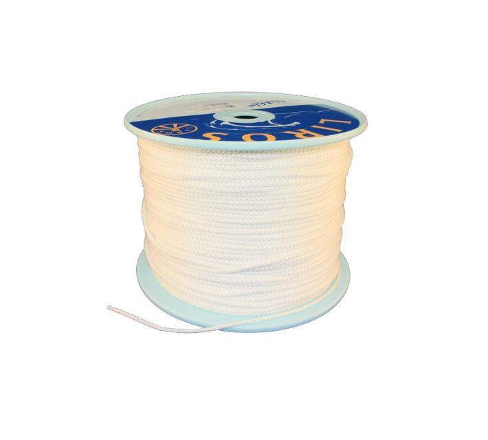 Snor, flettet, 4mm, hvit (260°C) 500m/rull / PES-Cord - Isopartner
